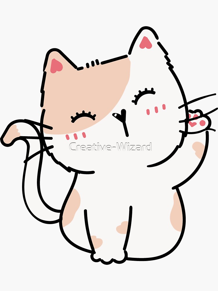 "Cute Cat/ Kitten smiling and raising hand" Sticker for Sale by ...