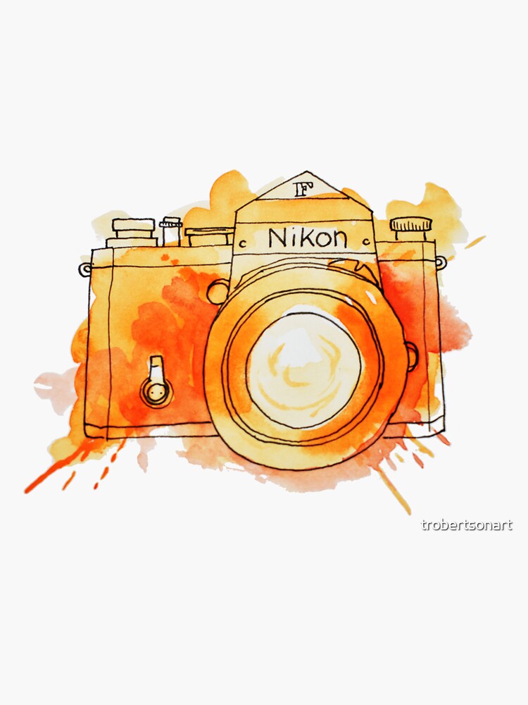 "Vintage Nikon Camera - Orange" Sticker by trobertsonart | Redbubble