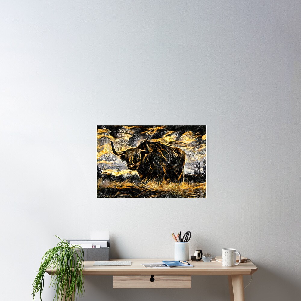 Poster « Peinture abstraite de buffle, vache taureau peinture originale ferme Art déco, travail ...