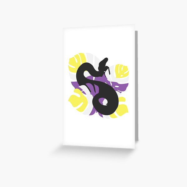 "Snake in Non-Binary Pride Colour Monstera Leaves" Greeting Card by ...