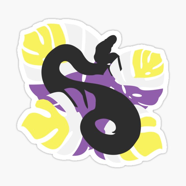 "Snake in Non-Binary Pride Colour Monstera Leaves" Sticker by ...