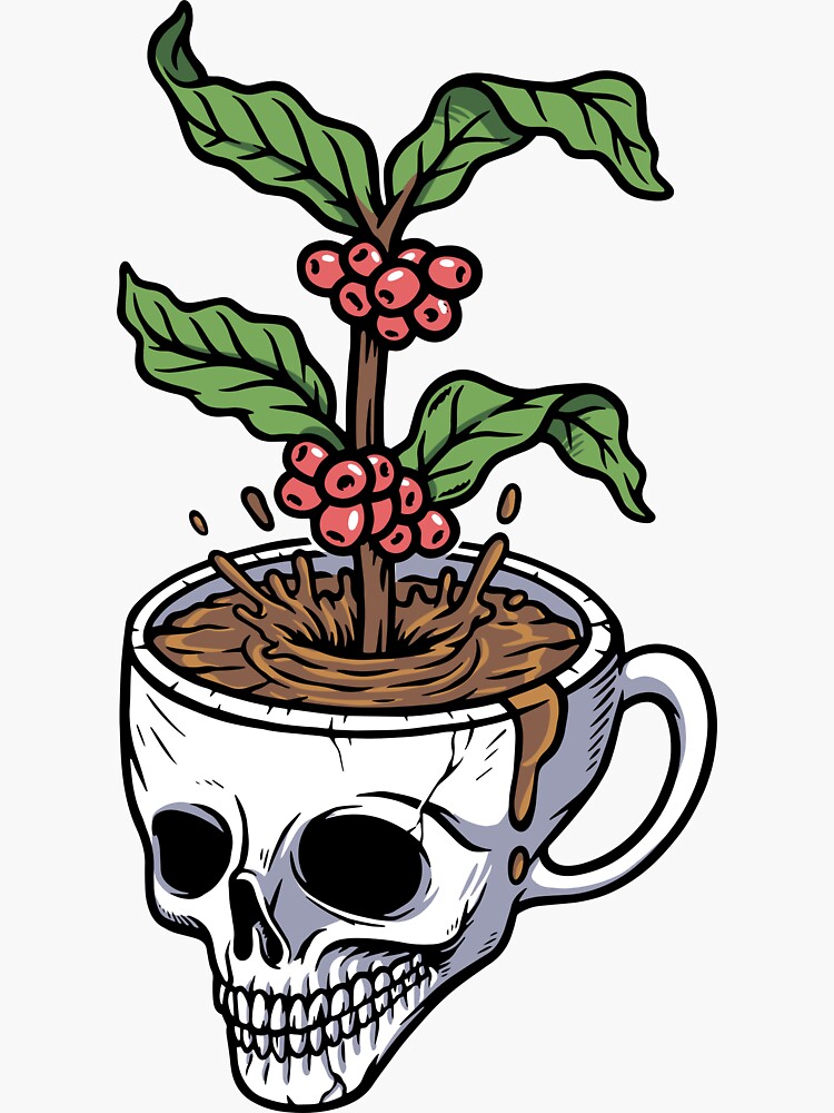 "Skull Coffee Cup and Coffee Tree" Sticker for Sale by alamuk96 | Redbubble