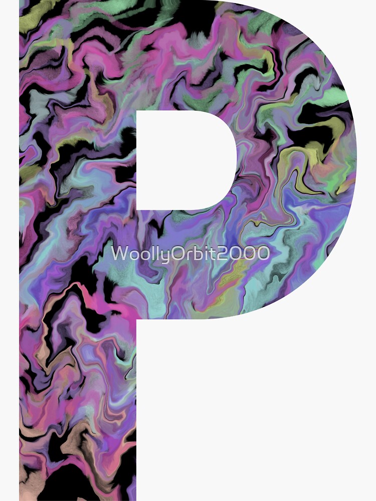 "Letter P Sticker; Acrylic Pour Effect Pattern Sticker" Sticker for ...