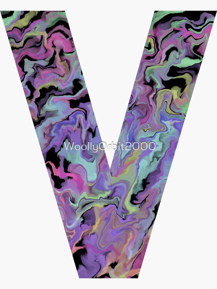 "Letter V Sticker; Acrylic Pour Effect Pattern Sticker" Sticker for ...