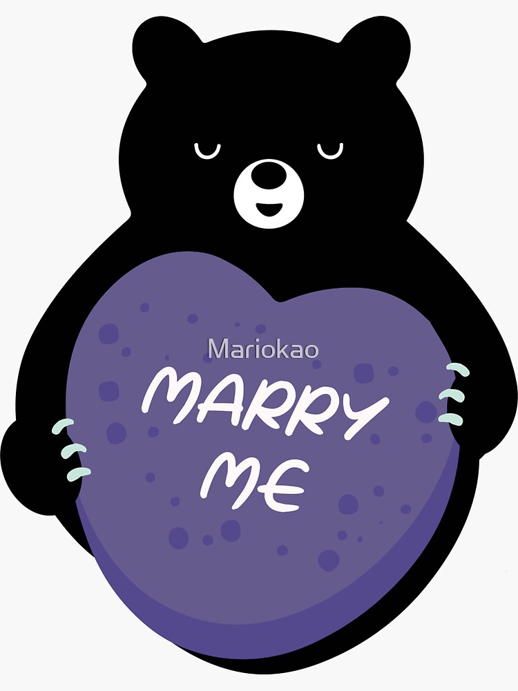 "Marry me Cute Bear with a purple heart" Sticker by Mariokao | Redbubble