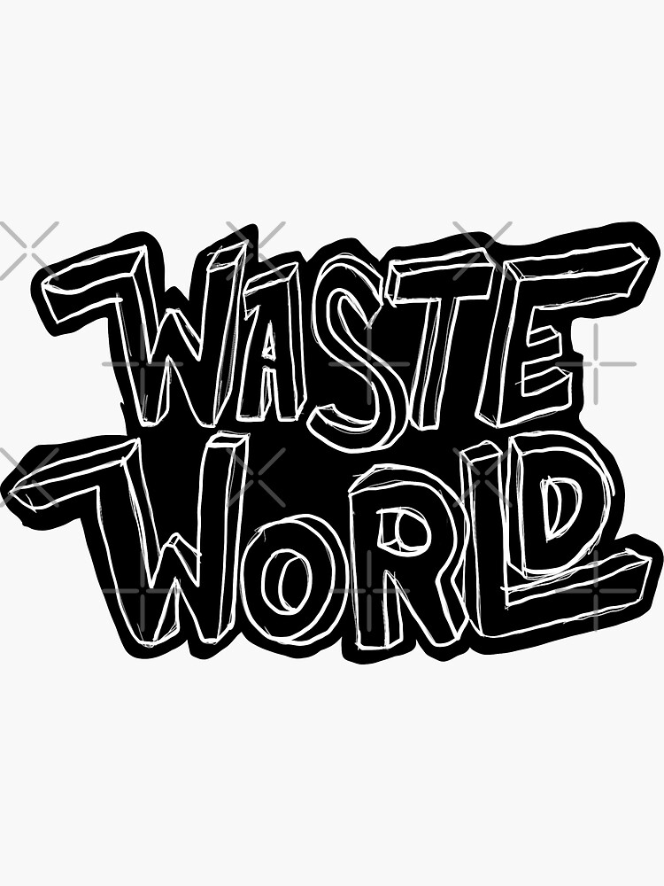 "Waste World White Hand Drawn Block Text Center" Sticker by wasteworld ...