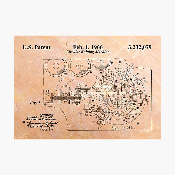 "1966 Old Circular Knitting Machine Patent Drawing" Photographic Print ...