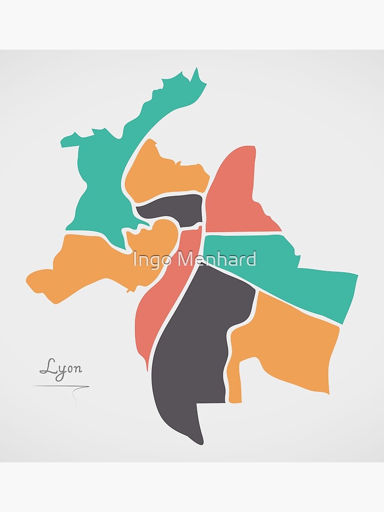 "Lyon map with districts and modern round shapes" Poster by ingomenhard ...