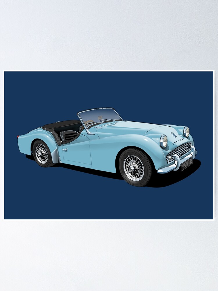 "Triumph TR3 in blue" Poster for Sale by candc-retro | Redbubble