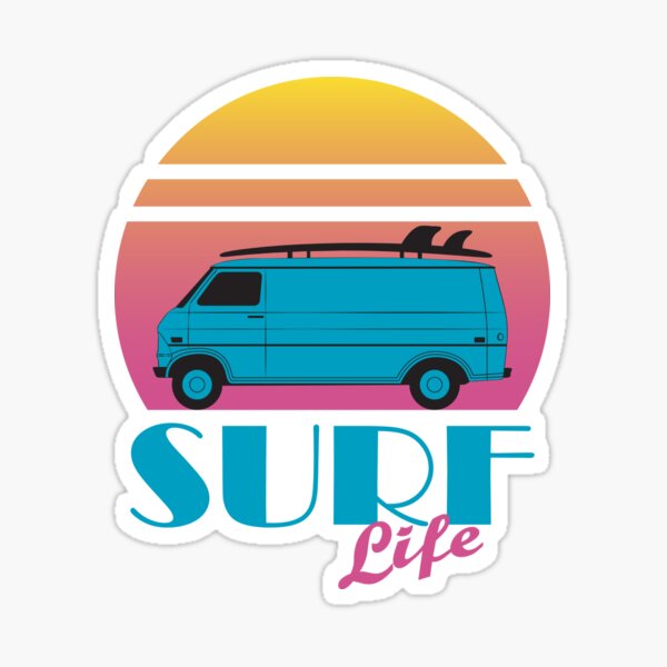 "Surf Life, Retro 80s Illustration" Sticker by Thespot | Redbubble