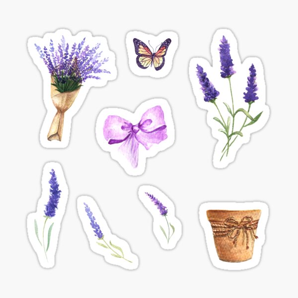 "Purple Lavender Flowers, Watercolor Aesthetic Pack" Sticker by ...