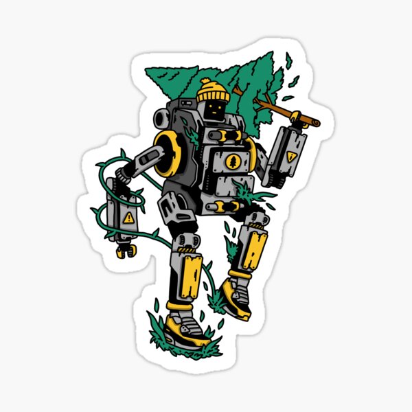 "Mech robot in leaves and grass #22" Sticker for Sale by enyevg | Redbubble