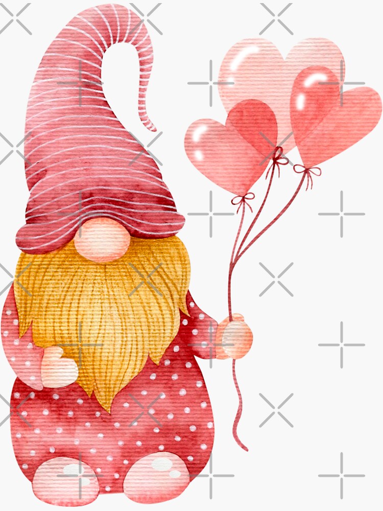"Red Valentine Gnome With Heart Balloons, Cute Watercolor" Sticker for ...