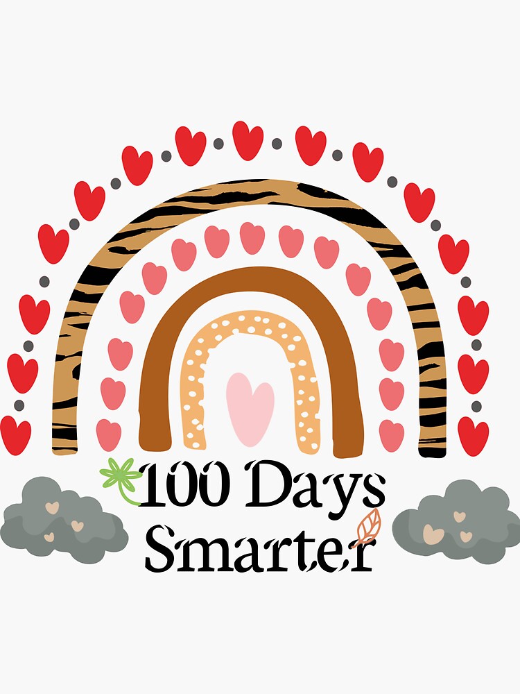 "100 Day Smarter, 100 Days Of School, 100 Day Smarter Boho Rainbow ...
