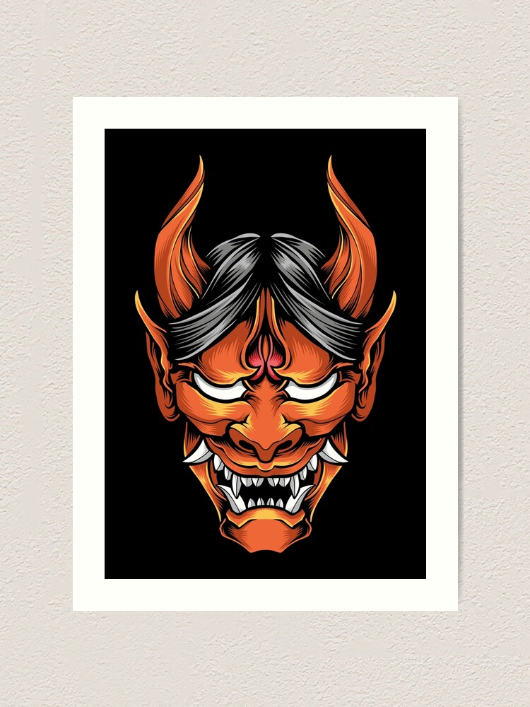 "Orange Oni Hannya Japanese Demon Tattoo Style" Art Print for Sale by ...