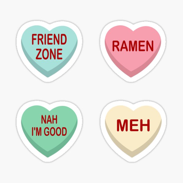 "Candy Heart Anti Valentines Day Sticker Pack, Ramen not Romance ...