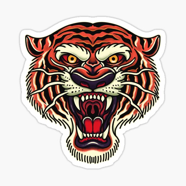 "Old School Tattoo Style Tiger Head" Sticker for Sale by affan2fly ...