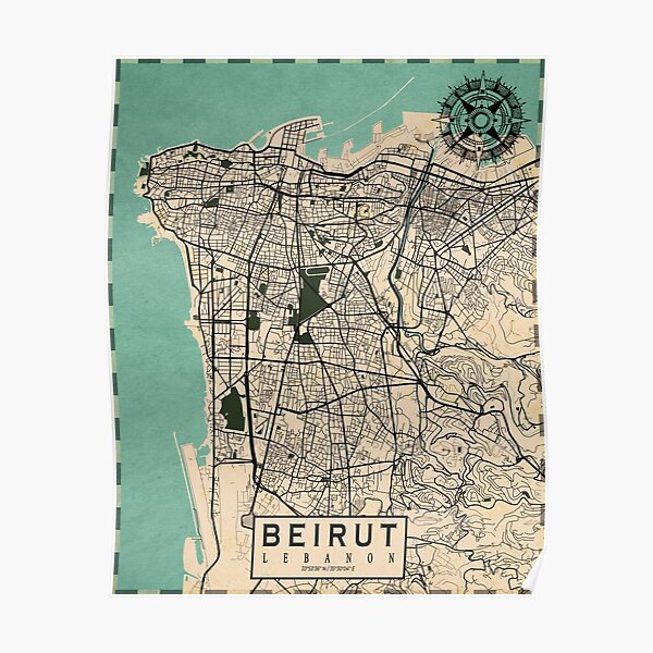 "Beirut City Map of Levant, Lebanon, USA - Vintage" Poster by deMAP ...