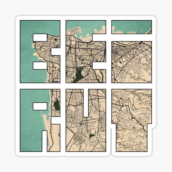 "Beirut City Map of Levant, Lebanon, USA - Vintage" Sticker by deMAP ...
