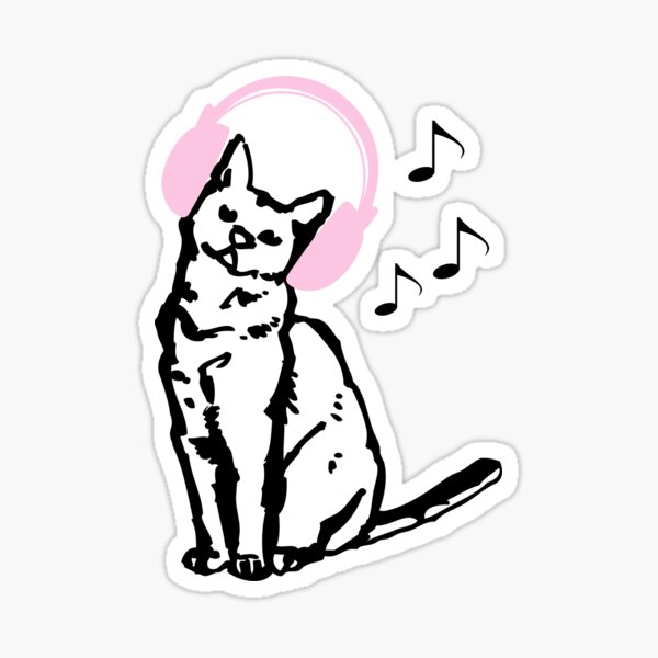 "Cat listening to music" Sticker for Sale by Mahyart | Redbubble