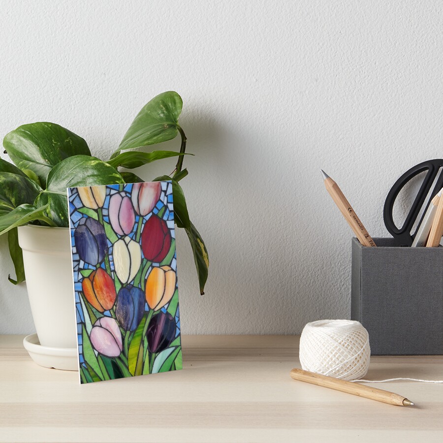 "A display of Spring tulip flowers in a stained glass mosaic " Poster ...