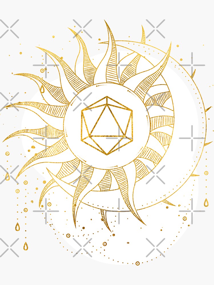 "DND DICE SUN & MOON: Minimalist Celestial D20 for dnd girl." Sticker ...