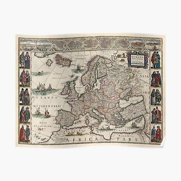 "1630 Europe Map by Blaeu - Restored for printing" Poster by gylfigylfa ...
