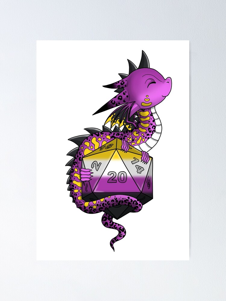 Non Binary Pride Flag Dragon With D20 Poster For Sale By Mickysart