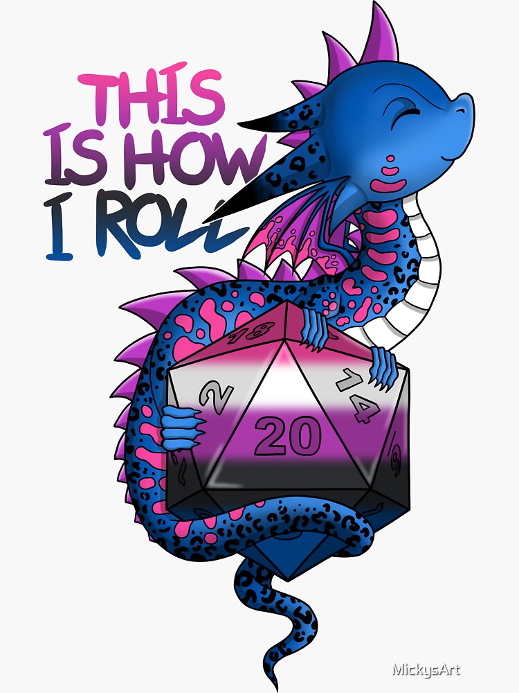 Genderfluid Pride Flag Dragon With D20 Sticker For Sale By Mickysart