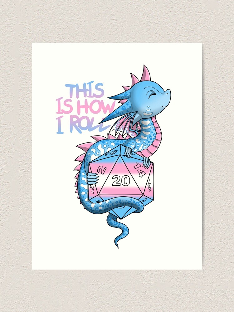 "Trans Pride Flag Dragon with D20" Art Print for Sale by MickysArt ...