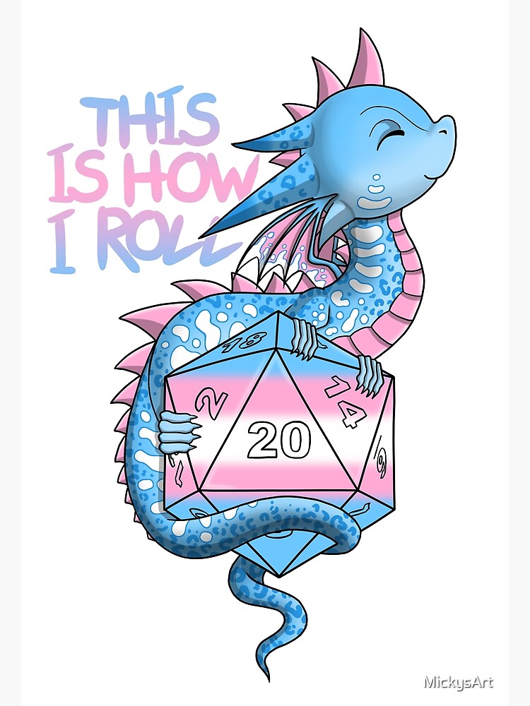 "Trans Pride Flag Dragon with D20" Art Print for Sale by MickysArt ...