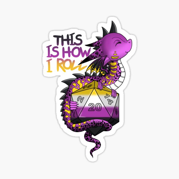 Non Binary Pride Flag Dragon With D20 Sticker For Sale By Mickysart