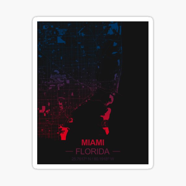 "Miami Pink Blue Map Art Florida USA" Sticker by EpicMaps | Redbubble
