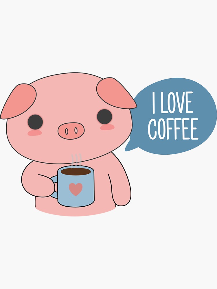 "Cute Pig Drinking Coffee " Sticker for Sale by happinessinatee | Redbubble