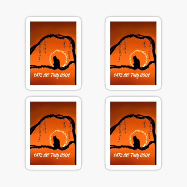 "Cats are tiny gods- godly cat behind sparkling moon" Sticker for Sale ...