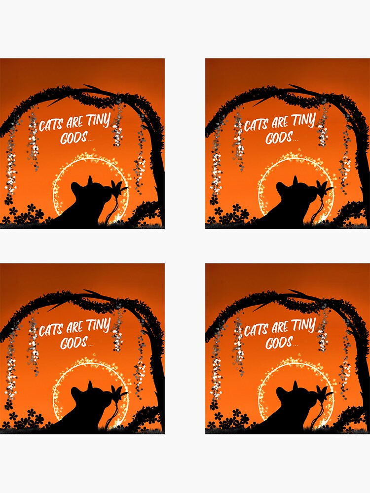 "Cats are tiny gods- god cat sniffing a flower silhouette" Sticker for ...