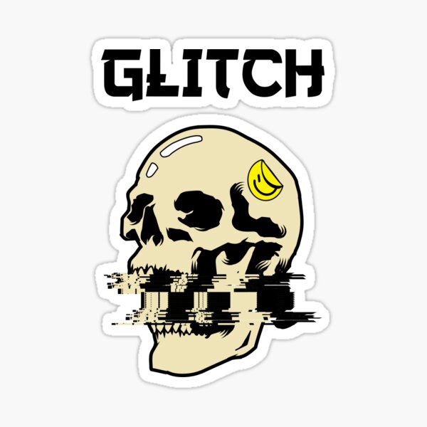 "Glitch, skull with smiley" Sticker for Sale by MindBlownWill | Redbubble