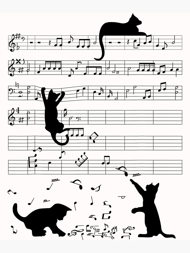 "cute cat kitty playing music note clef musician art " Poster for Sale ...