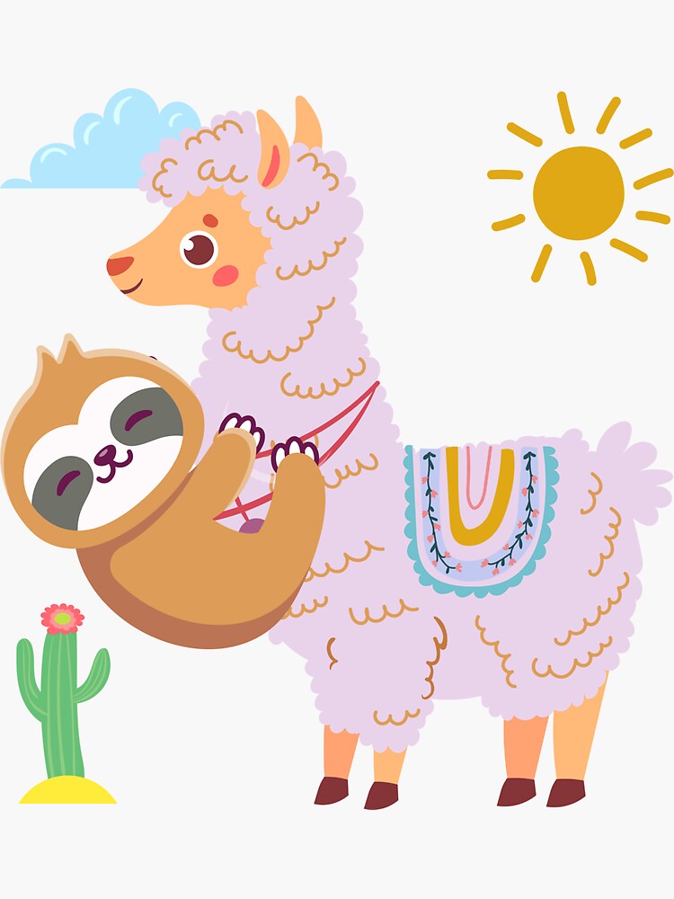 "Sloth Riding Llama Cute Lama & Sleepy Sloth" Sticker for Sale by ...