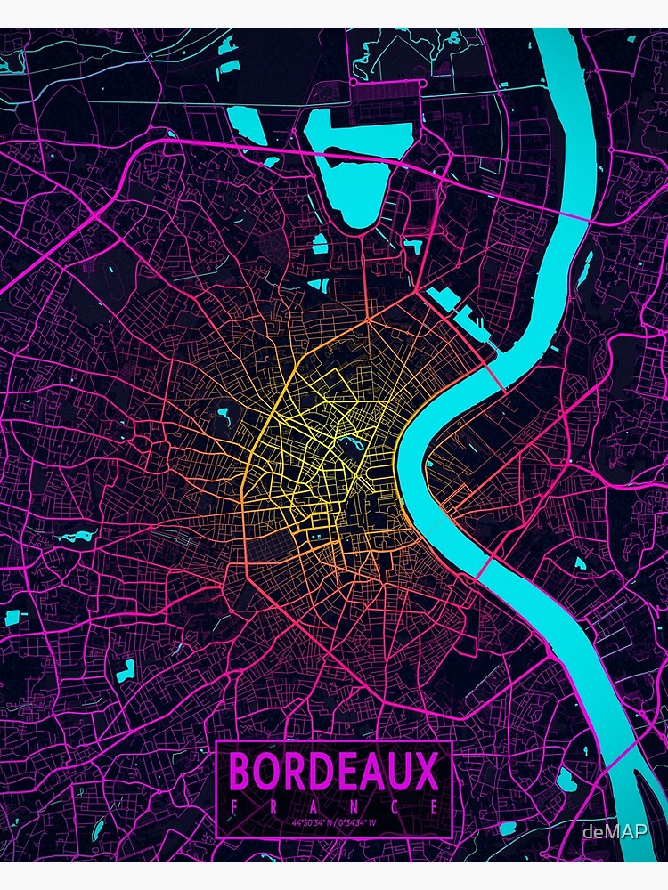 "Bordeaux City Map of France - Neon" Poster for Sale by deMAP | Redbubble