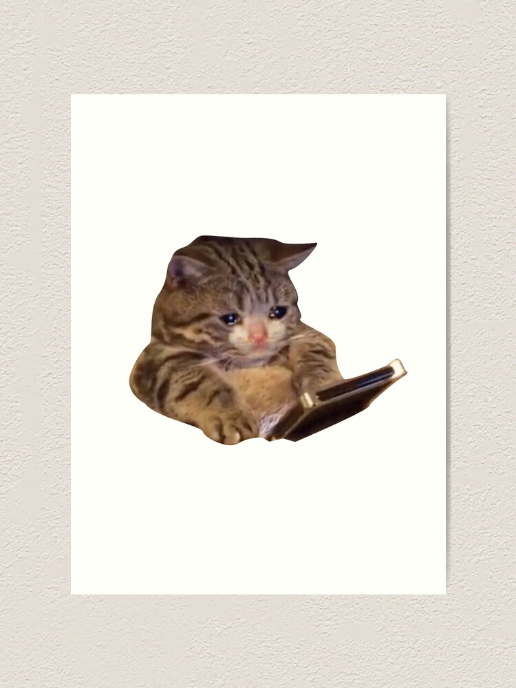 "sad cat on the phone meme" Art Print for Sale by Kawaii2cute | Redbubble