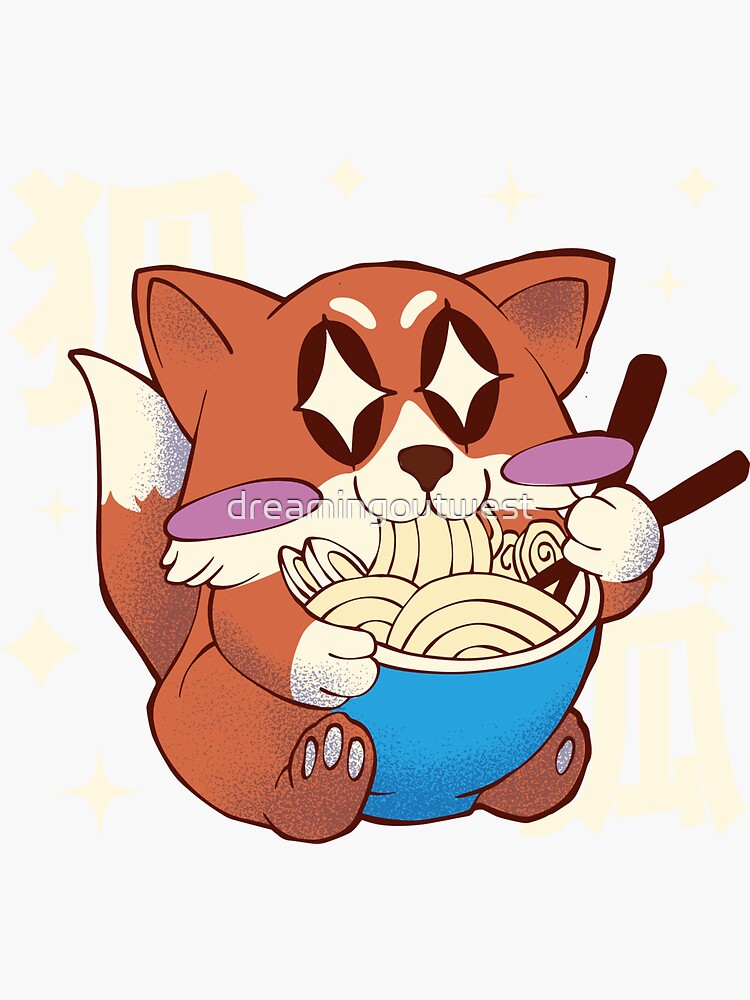 "Happy anime fox eating ramen" Sticker by dreamingoutwest | Redbubble