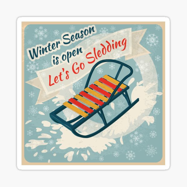 "Winter Season. Lets Go Sledding Retro Poster" Sticker for Sale by ...