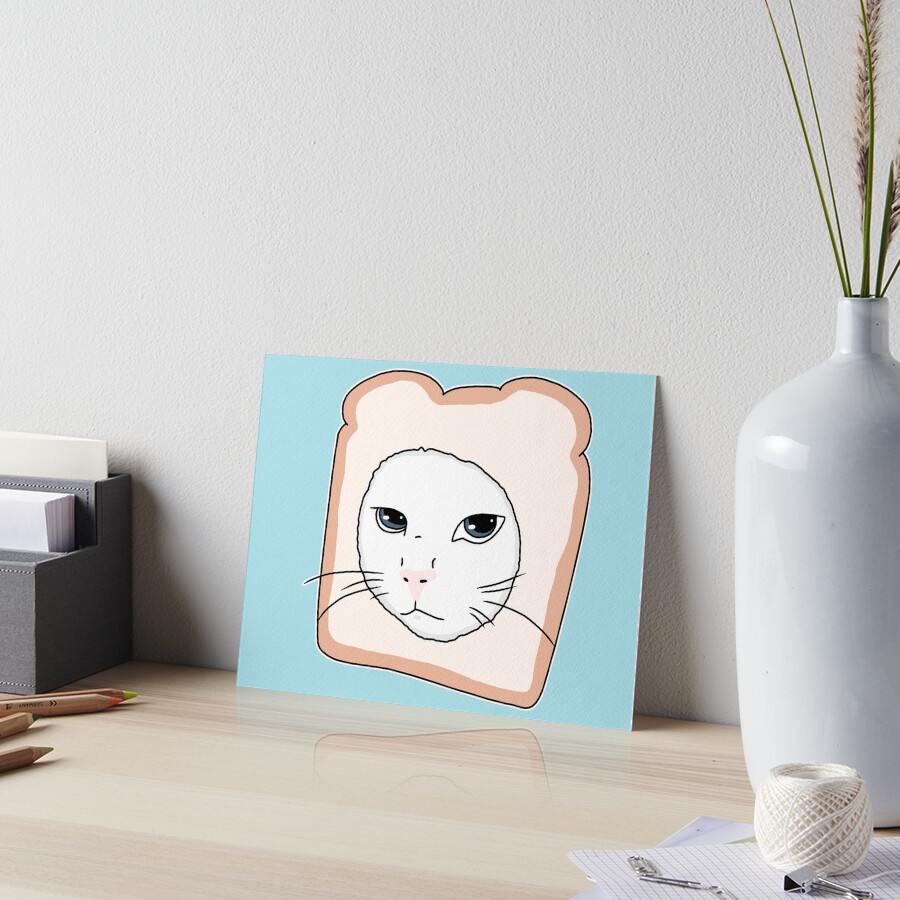 "Funny toast cat meme - Funny white cat with a piece of bread" Art ...