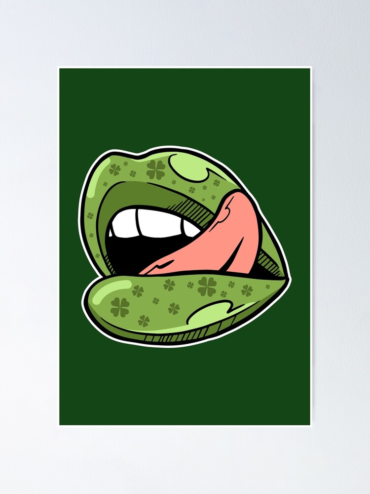 Póster «Labios del día de San Patricio con lengua / hoja de trébol» de ...