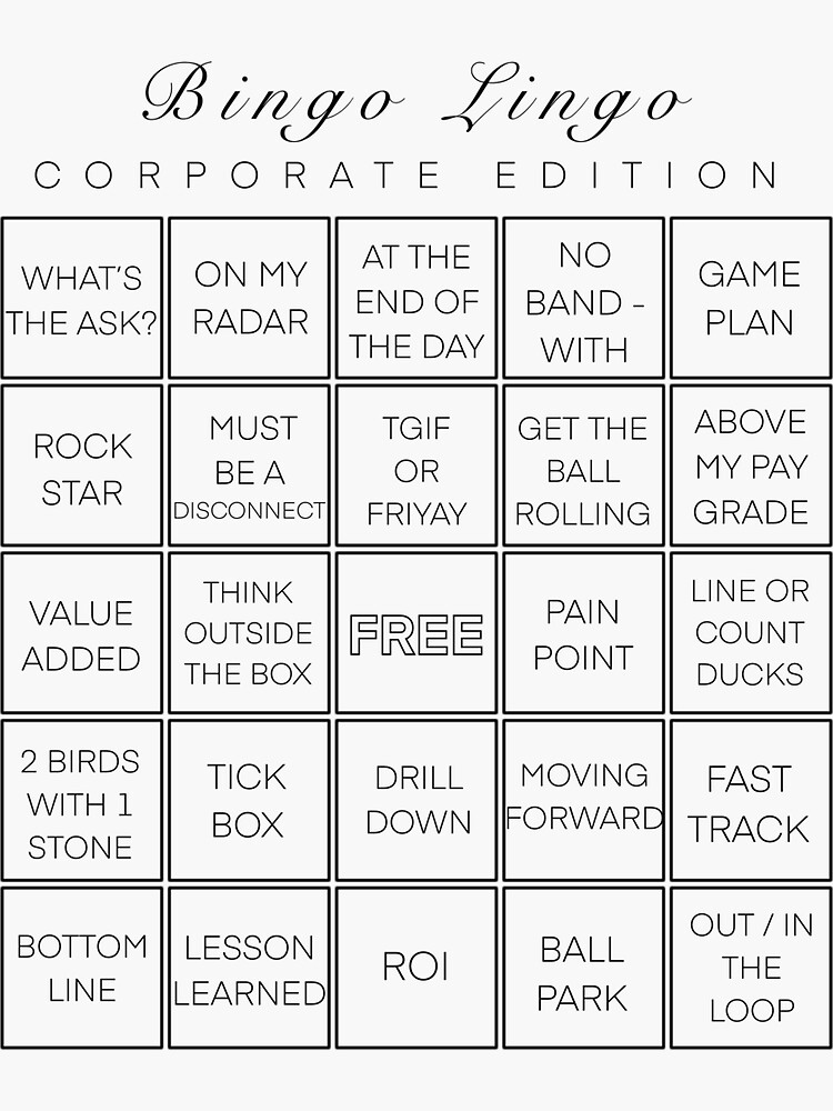 "Office Jargon BINGO - titled (version 2)" Sticker for Sale by ...