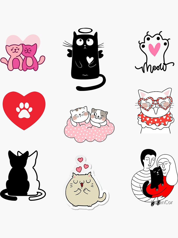 "Cat Love Sticker Pack" Sticker for Sale by KarenCor | Redbubble
