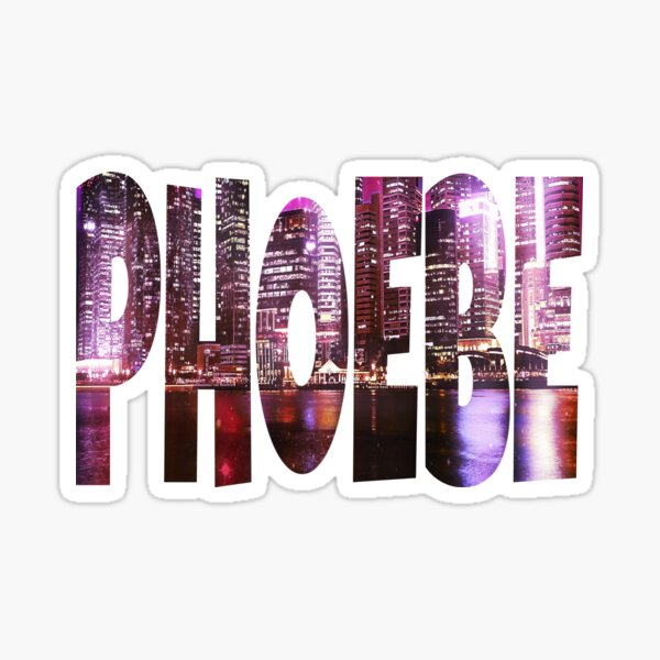 "Phoebe name text with cityscape and water reflection at night" Sticker ...