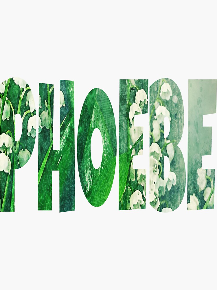" Phoebe name text with white snowdrop and leaf design" Sticker for ...