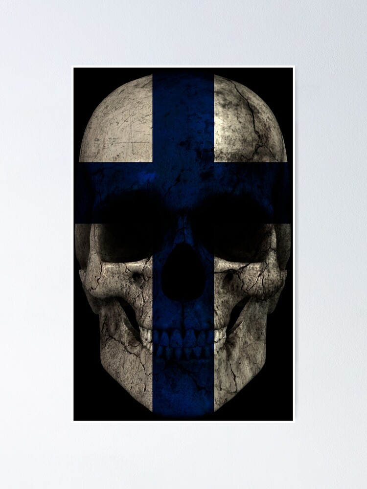 "Skull with Finland Flag Skeleton Finnish Roots " Poster for Sale by ...